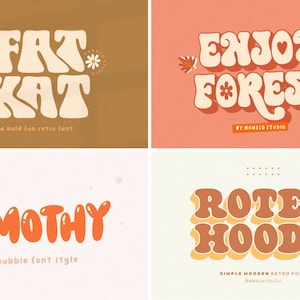 Retro Groovy Font Bundle | OTF, TTF, Svg, Dxf Fonts Retro Bundles ...