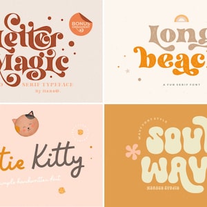 Retro Groovy Font Bundle | OTF, TTF, Svg, Dxf Fonts Retro Bundles ...