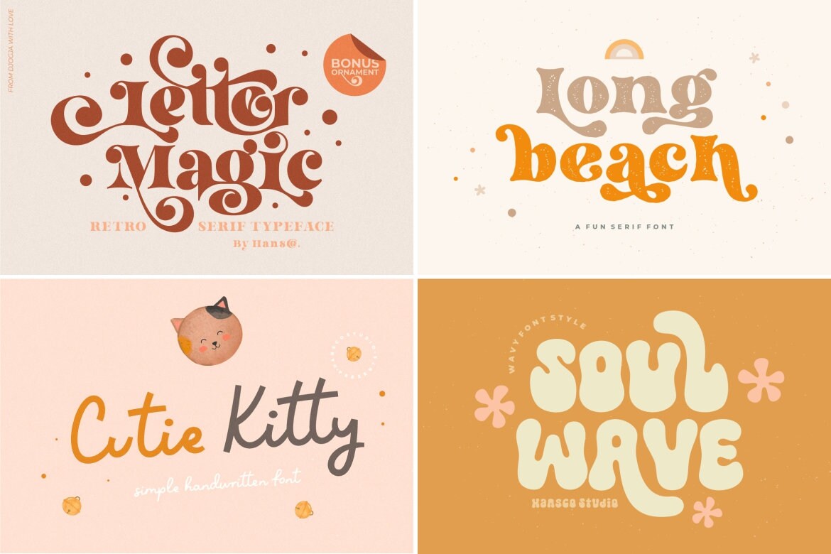Retro Groovy Font Bundle | OTF, TTF, Svg, Dxf Fonts Retro Bundles ...