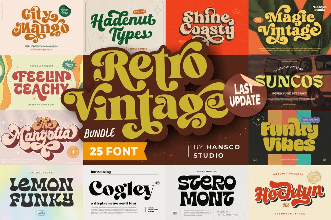 Retro Vintage Font Bundle | OTF, TTF, Svg, Dxf Font Retro Bundles ...