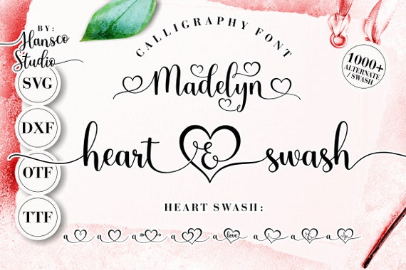 Madelyn Heart Font Cursive Font SVG DXF OTF Ttf Fonts | Etsy UK
