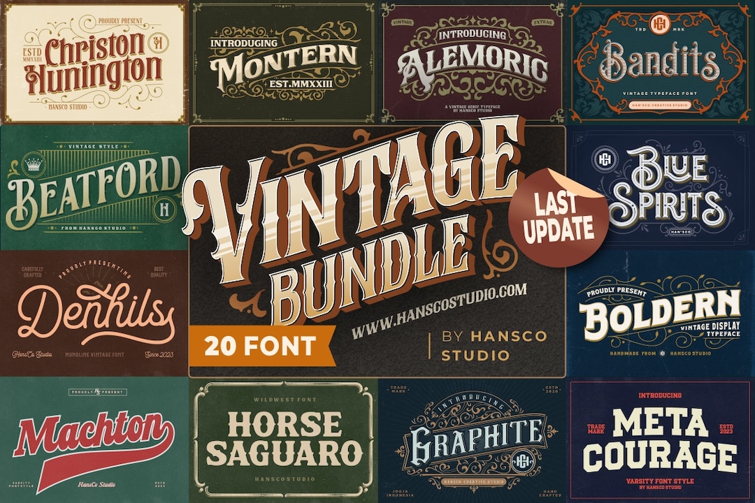 Vintage Fonts Bundle Typeface | Retro Font | Modern Vintage ...