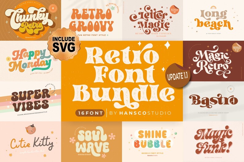 Retro Groovy Font Bundle OTF TTF Svg Dxf Fonts Retro - Etsy Australia