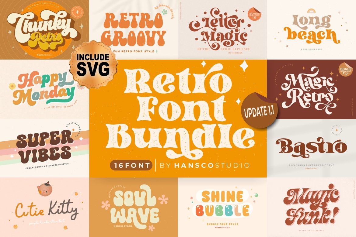 Retro Groovy Font Bundle OTF TTF Svg Dxf Fonts Retro - Etsy UK