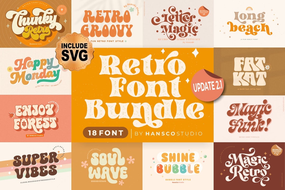 Retro Groovy Font Bundle OTF TTF Svg Dxf Fonts Retro - Etsy
