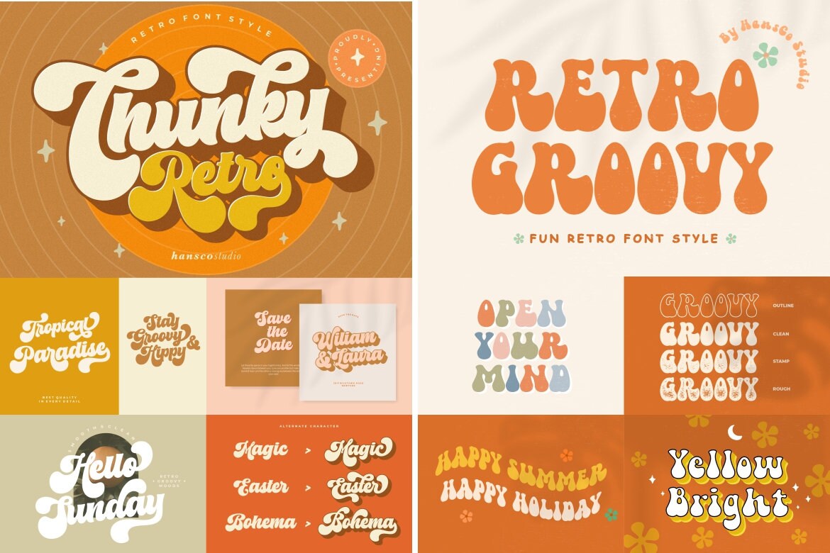 Retro Groovy Font Bundle OTF TTF Svg Dxf Fonts Retro - Etsy UK
