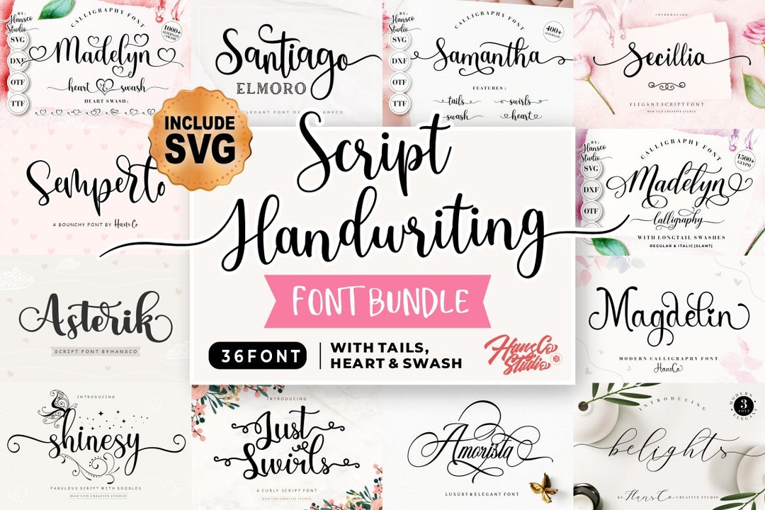 Handwriting Font Bundle Otf, Ttf, Svg, Dxf Handwritten Font, Canva Font ...
