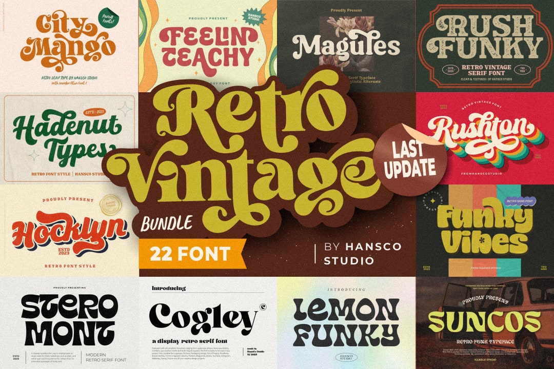 Retro Vintage Font Bundle OTF, TTF, Svg, Dxf Font Retro Bundles, Fonts ...