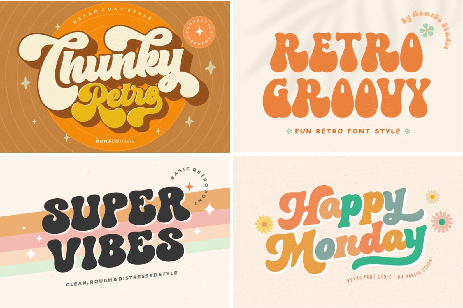 Retro Groovy Font Bundle | OTF, TTF, Svg, Dxf Fonts Retro Bundles ...