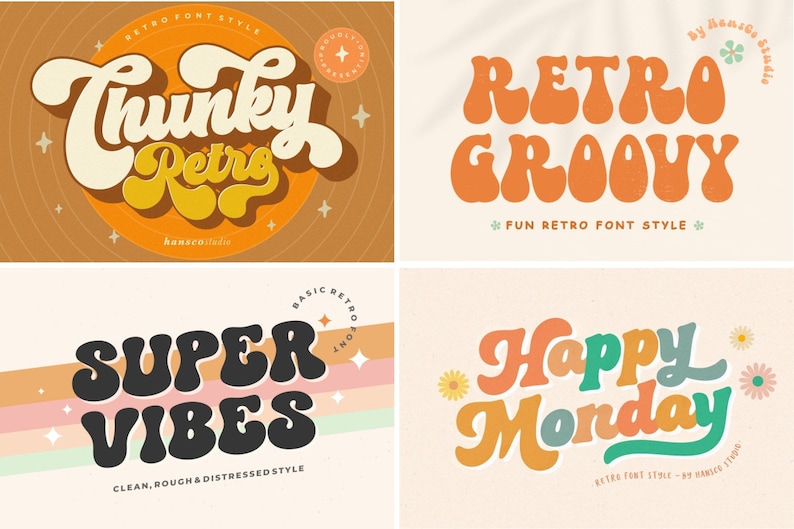 Retro Groovy Font Bundle | OTF, TTF, Svg, Dxf Fonts Retro Bundles ...
