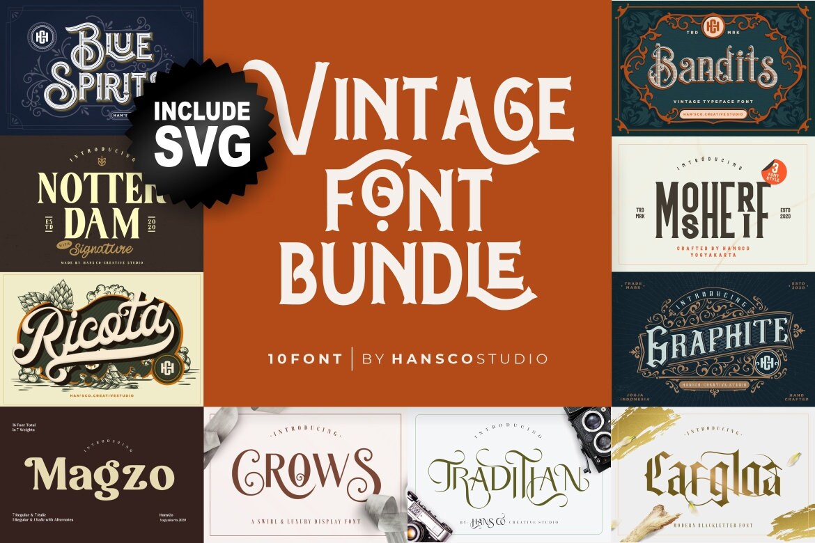 Vintage Fonts Bundle Typeface Retro Font Modern Vintage - Etsy
