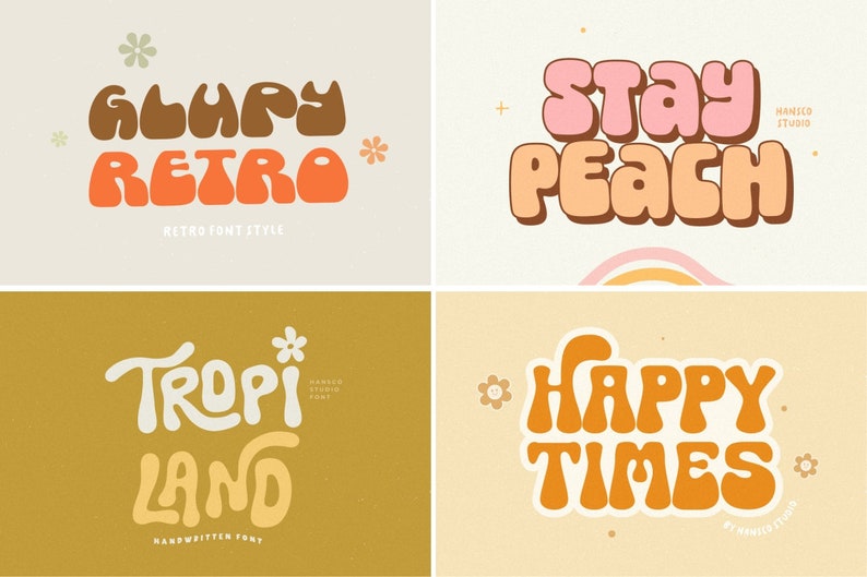 Retro Groovy Font Bundle | OTF, TTF, Svg, Dxf Fonts Retro Bundles ...