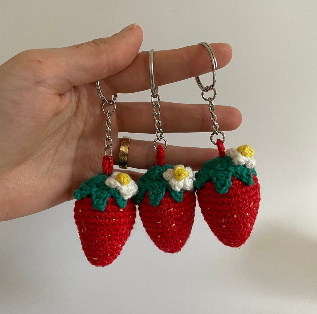 Strawberry Keychain Amigurumi Strawberry Keychain - Etsy