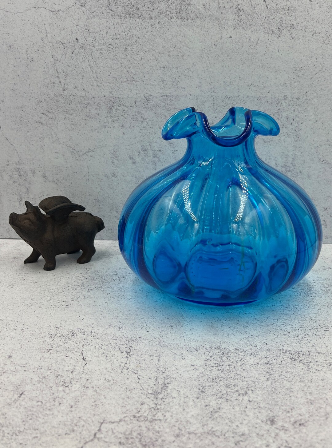 Vintage Beacon Glass Blue Optic Onion Vase - Etsy