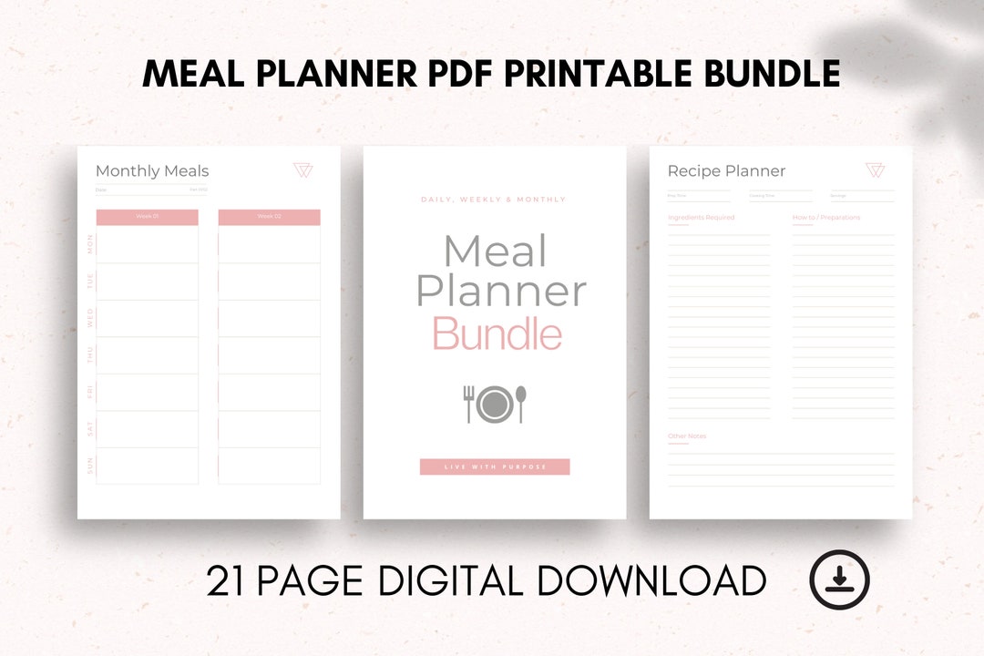 Meal Planner PDF Printable Bundle | Weekly Meal Planners | Recipe ...