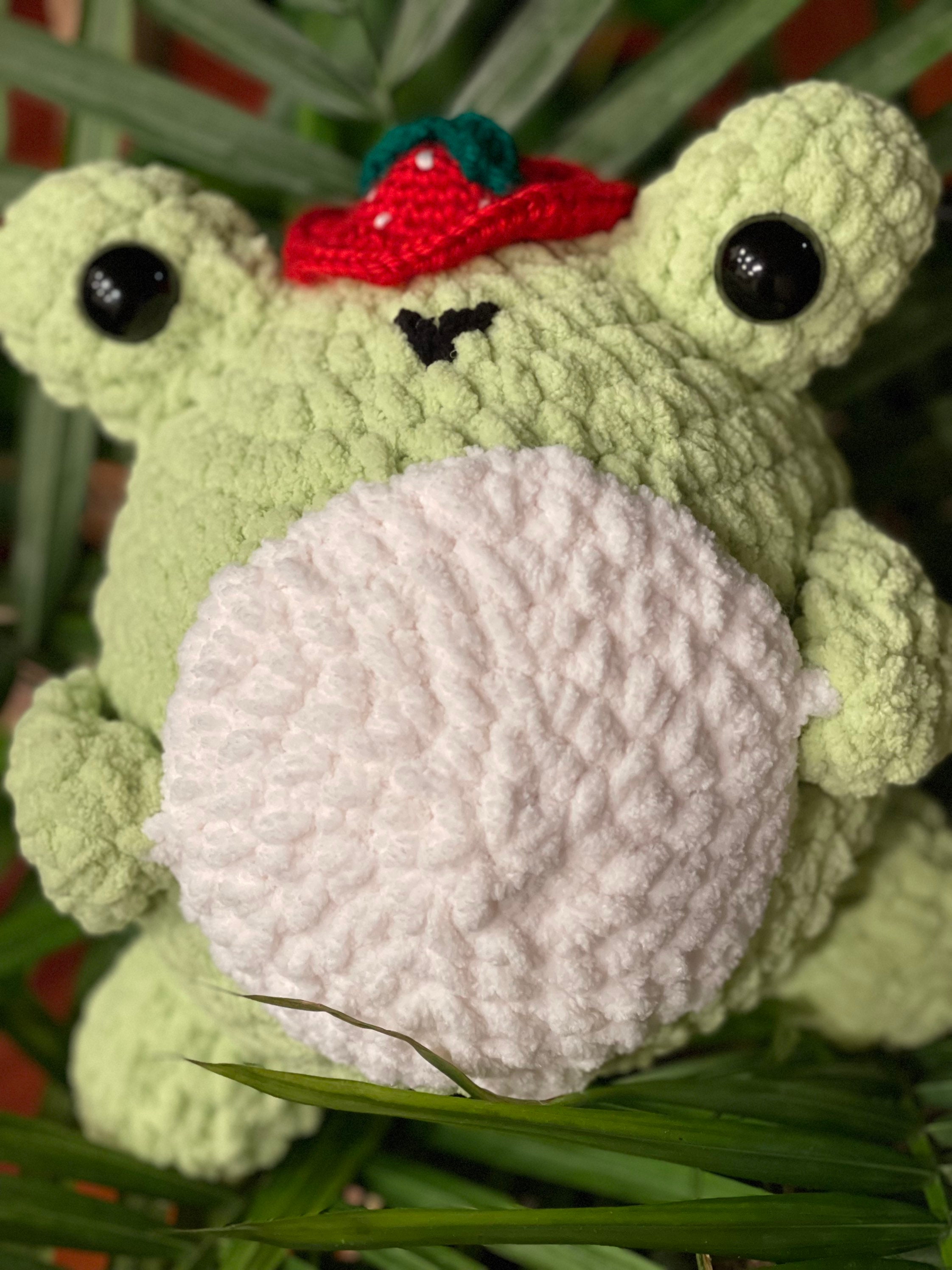 Handmade Crochet Jumbo Frog With Strawberry Hat Kawaii Frog - Etsy
