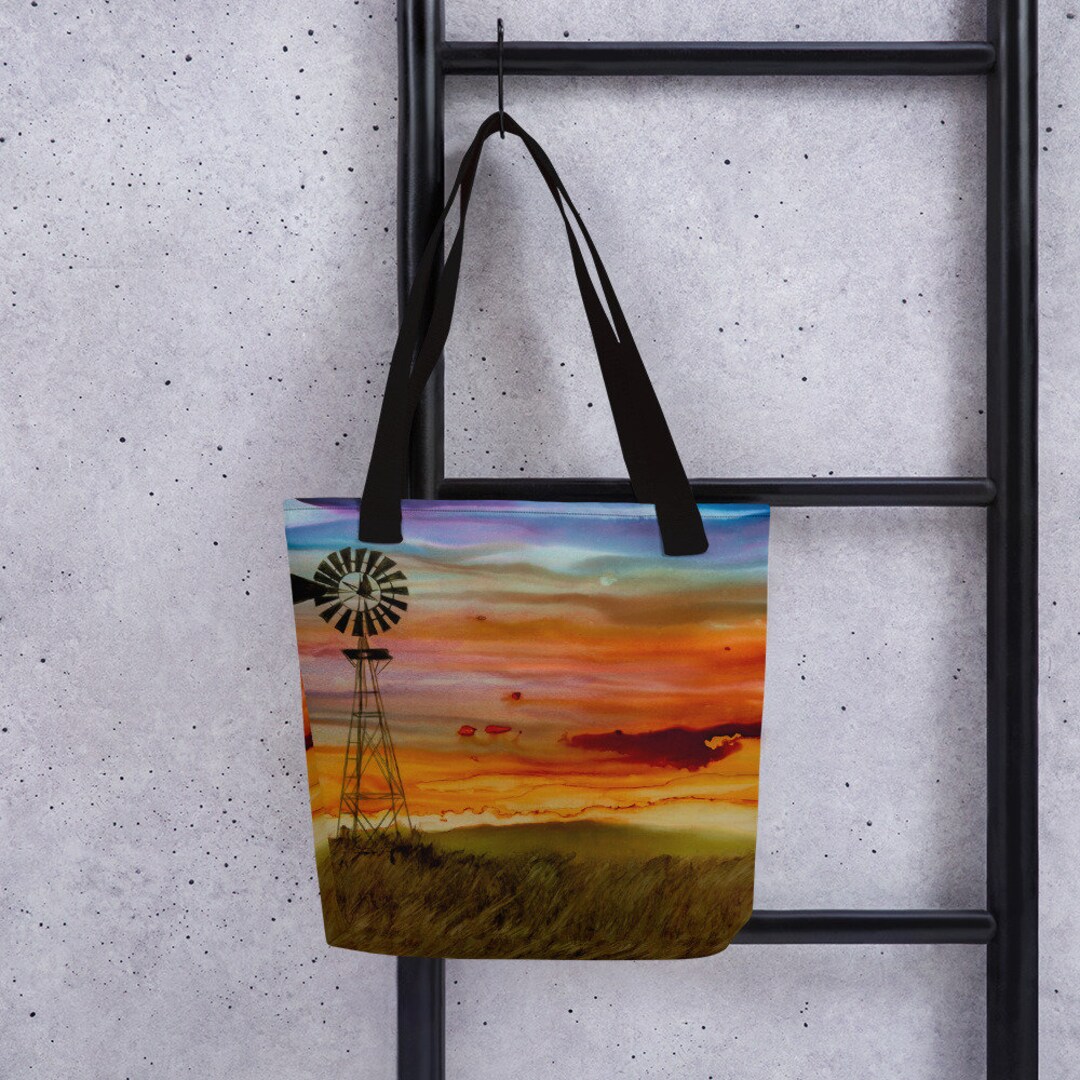 Tote Bag | Shoulder Bag | Windmill | Sunset | Purse | Alcohol Ink ...