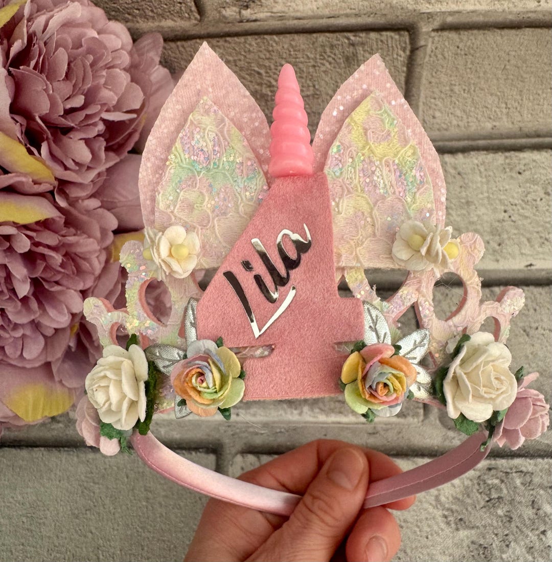 Custom Name Unicorn Birthday Tiara, Rainbow Glitter Fabric Crown ...