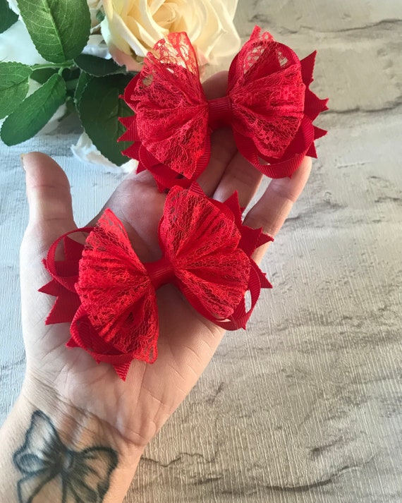 Red Lace Hair Bow