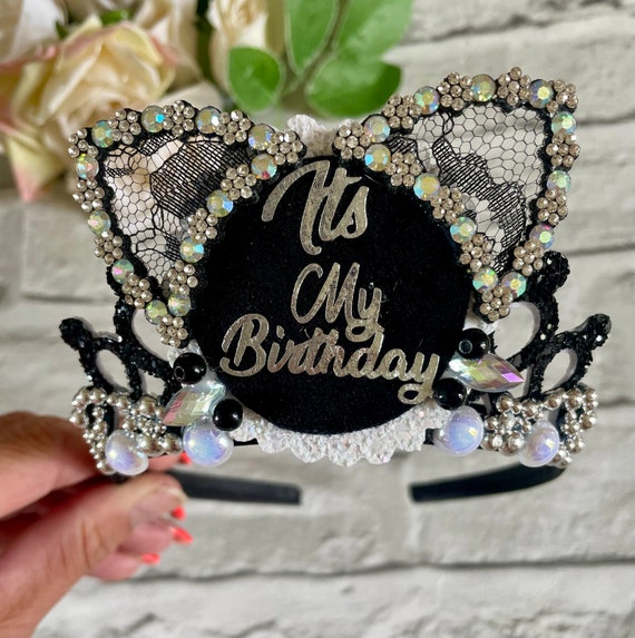 Childrens Birthday Tiara black Tiara Black Birthday Tiara Cat Ears Birthday Crown cat Ears Birthday Tiara Etsy UK