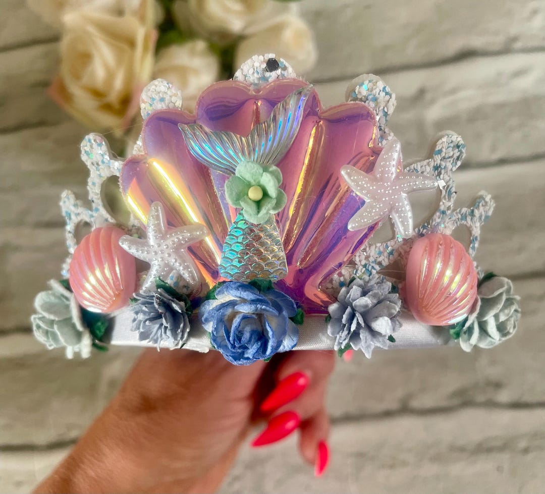 Mermaid Birthday Tiara, White and Blue Glitter Crown, Party Prop - Etsy