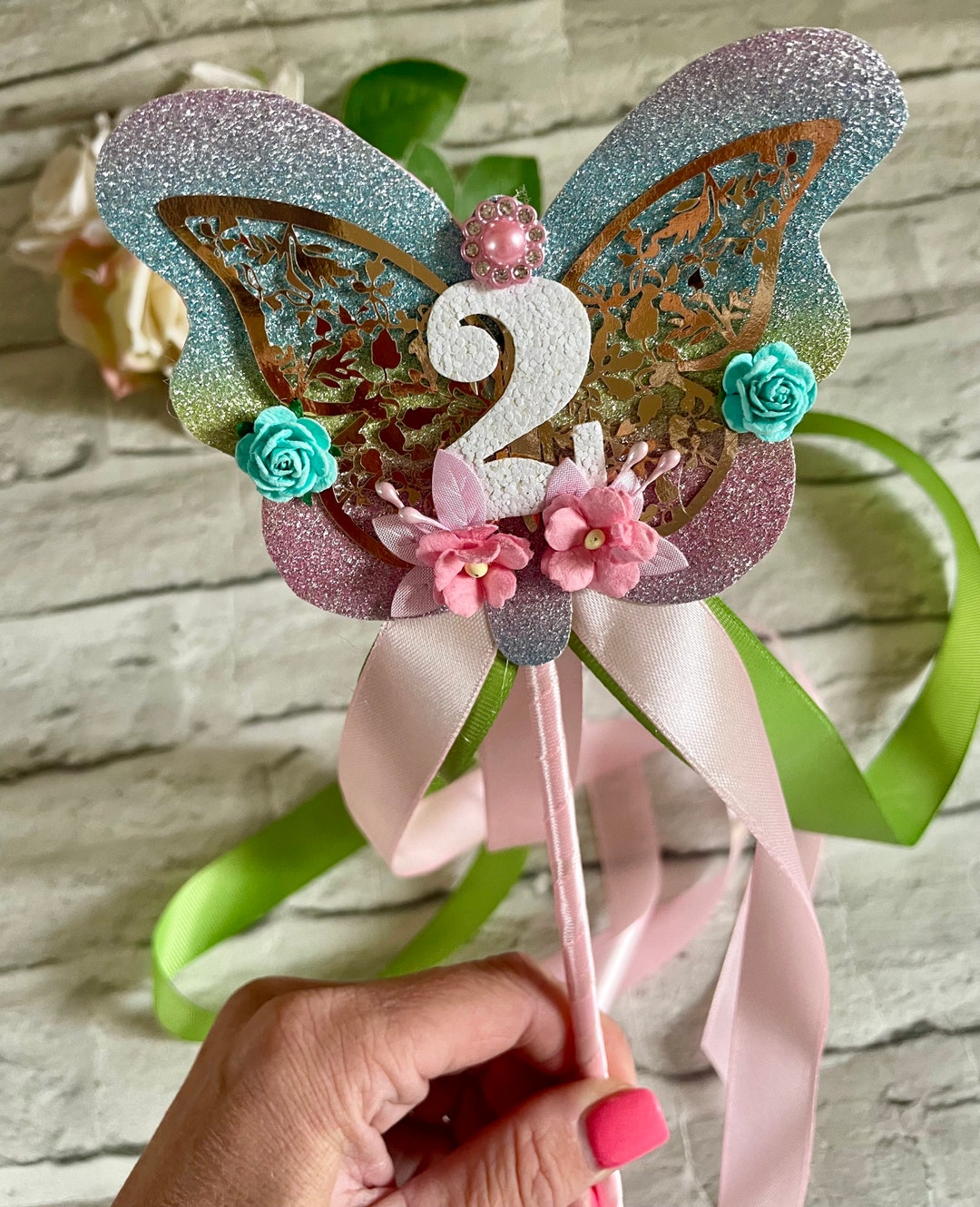 Rainbow Butterfly Wand, Birthday Wand, Flower Girl Wand, Butterfly Gift ...