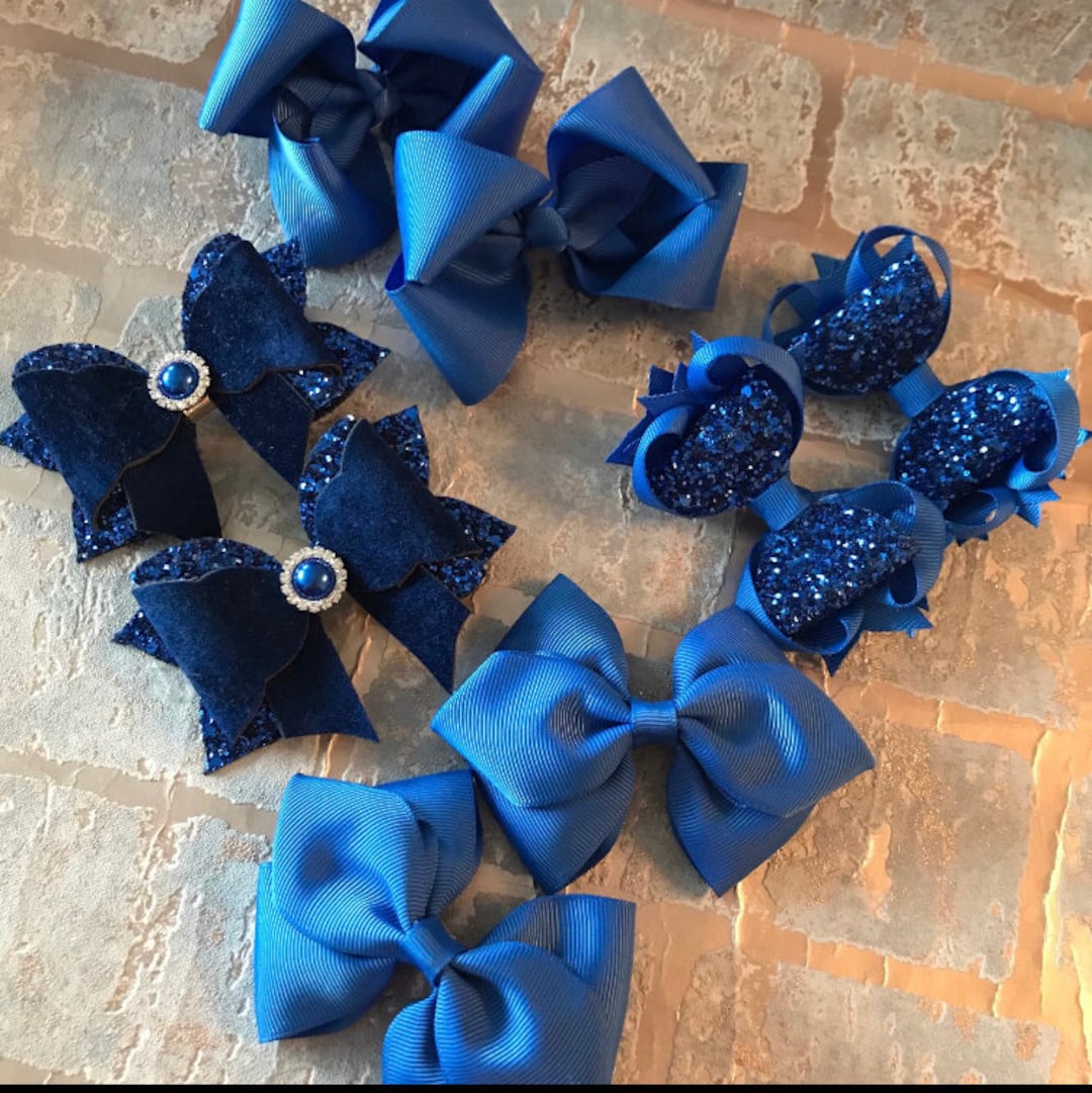 Navy School Hair Bows, Girls' Hair Clip Set - Etsy