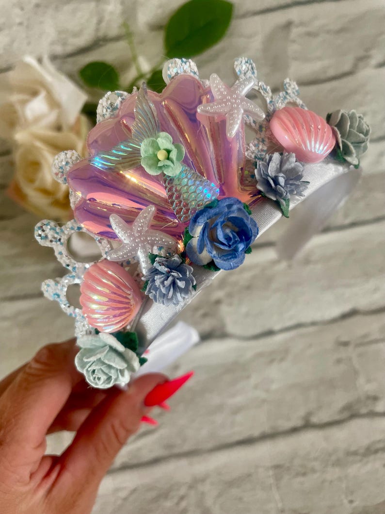 Mermaid Birthday Tiara, White and Blue Glitter Crown, Party Prop - Etsy