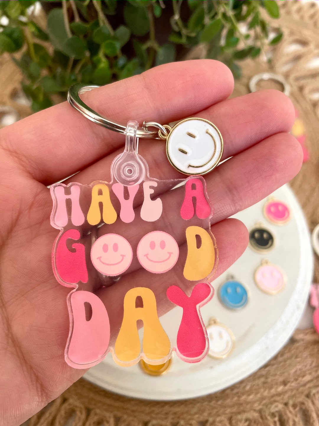 Have A Good Day Smiley Face Acrylic Keychain + Smiley Face Keychain ...