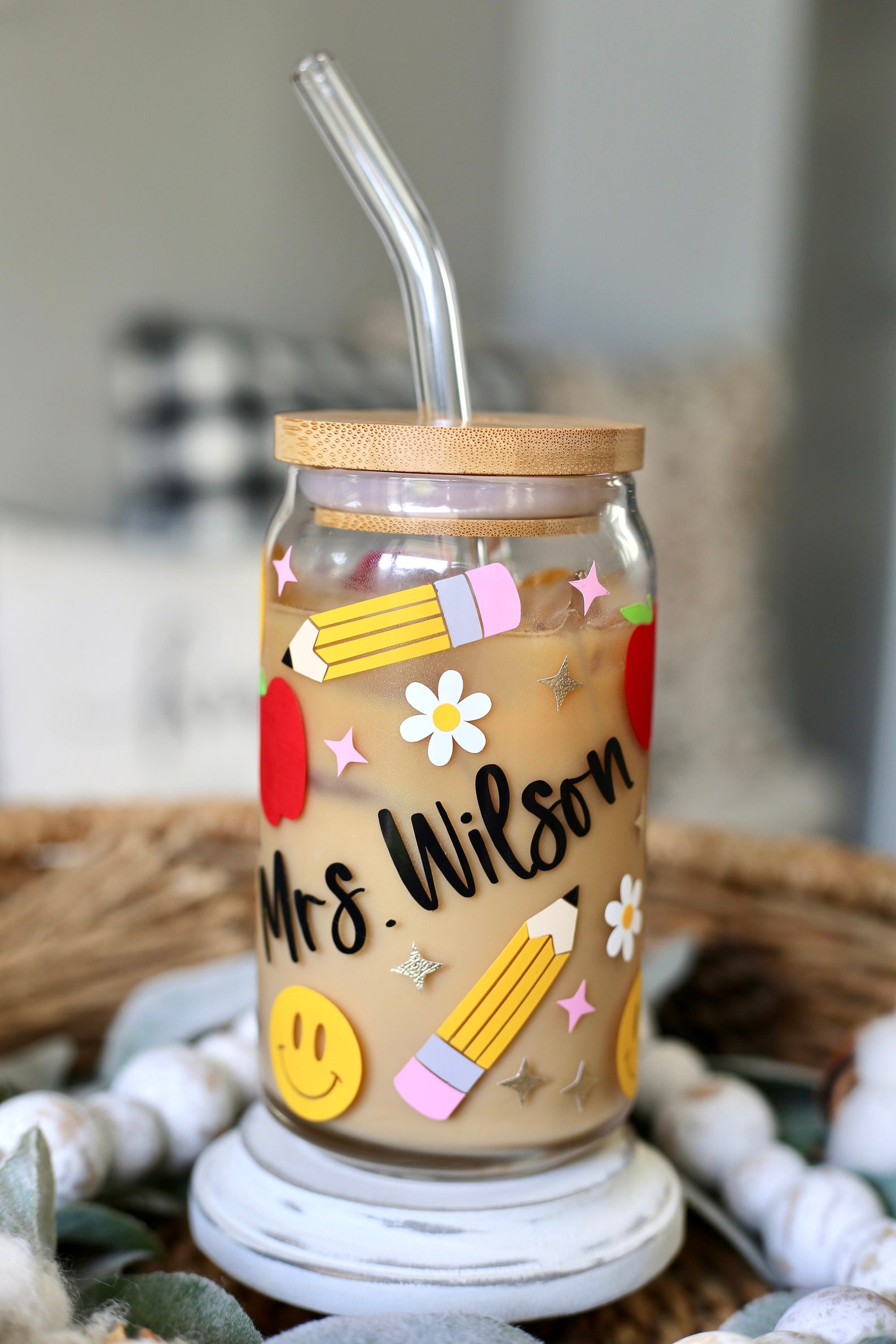 Personalized Teacher Beer Glass Can Smiley Face Teacher Cup Beer Glass ...