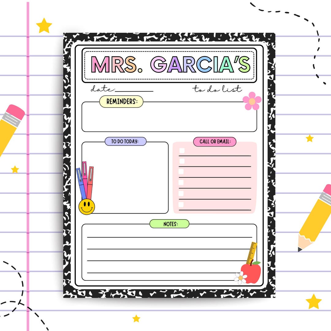 Personalized Teacher to Do List Notepad + Composition Notepad + Teacher ...
