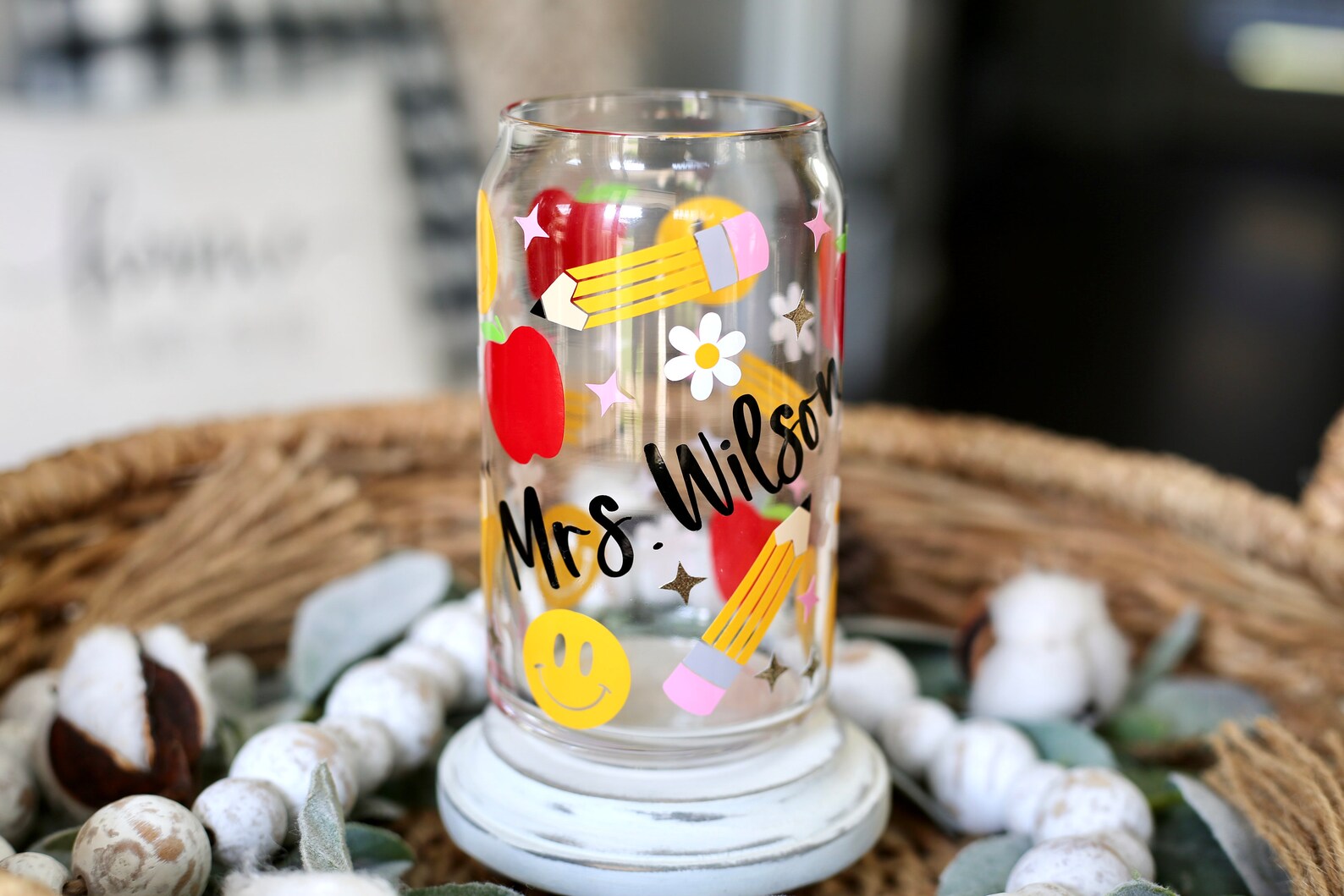 Personalized Teacher Beer Glass Can Smiley Face Teacher Cup Beer Glass ...