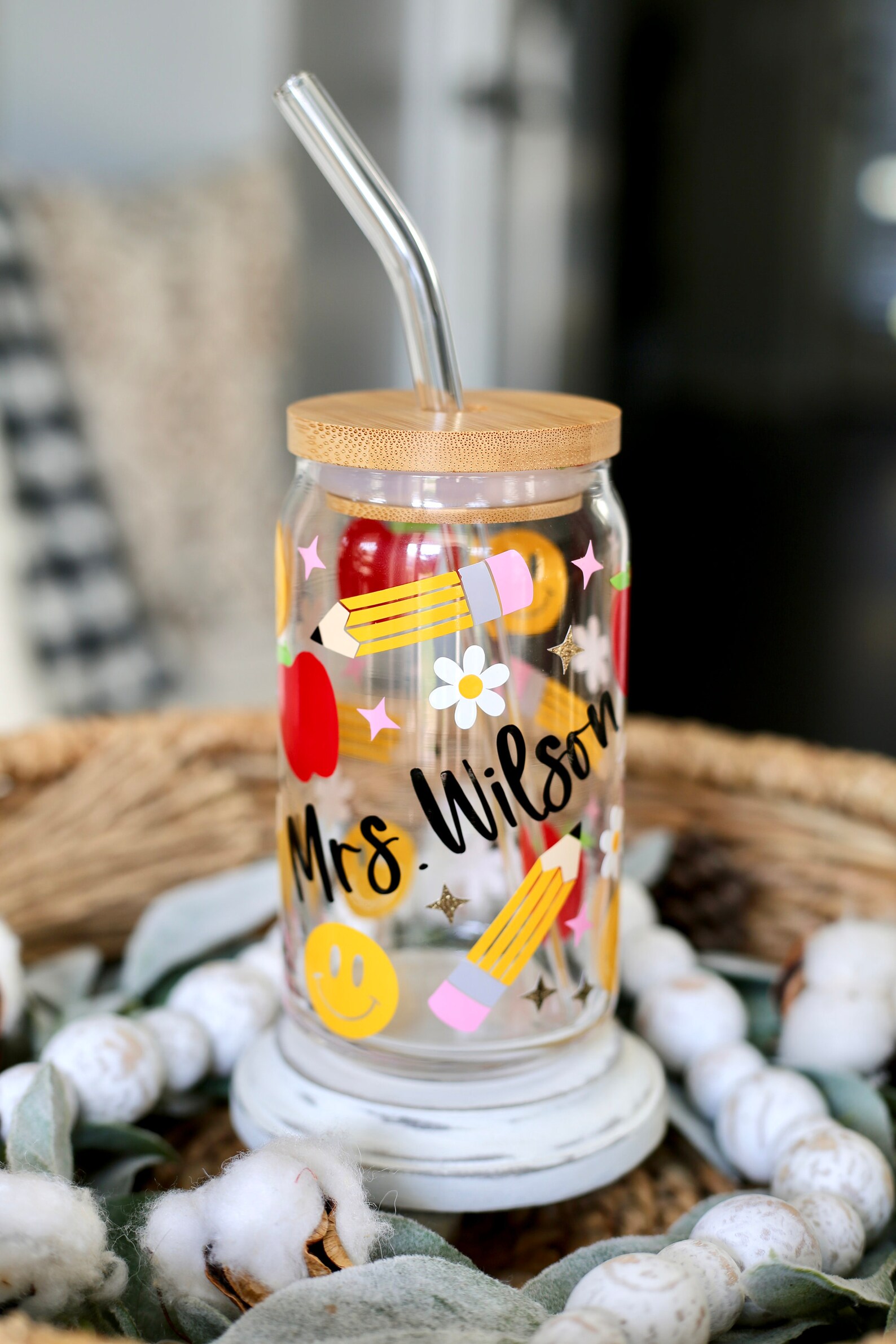 Personalized Teacher Beer Glass Can Smiley Face Teacher Cup Beer Glass ...