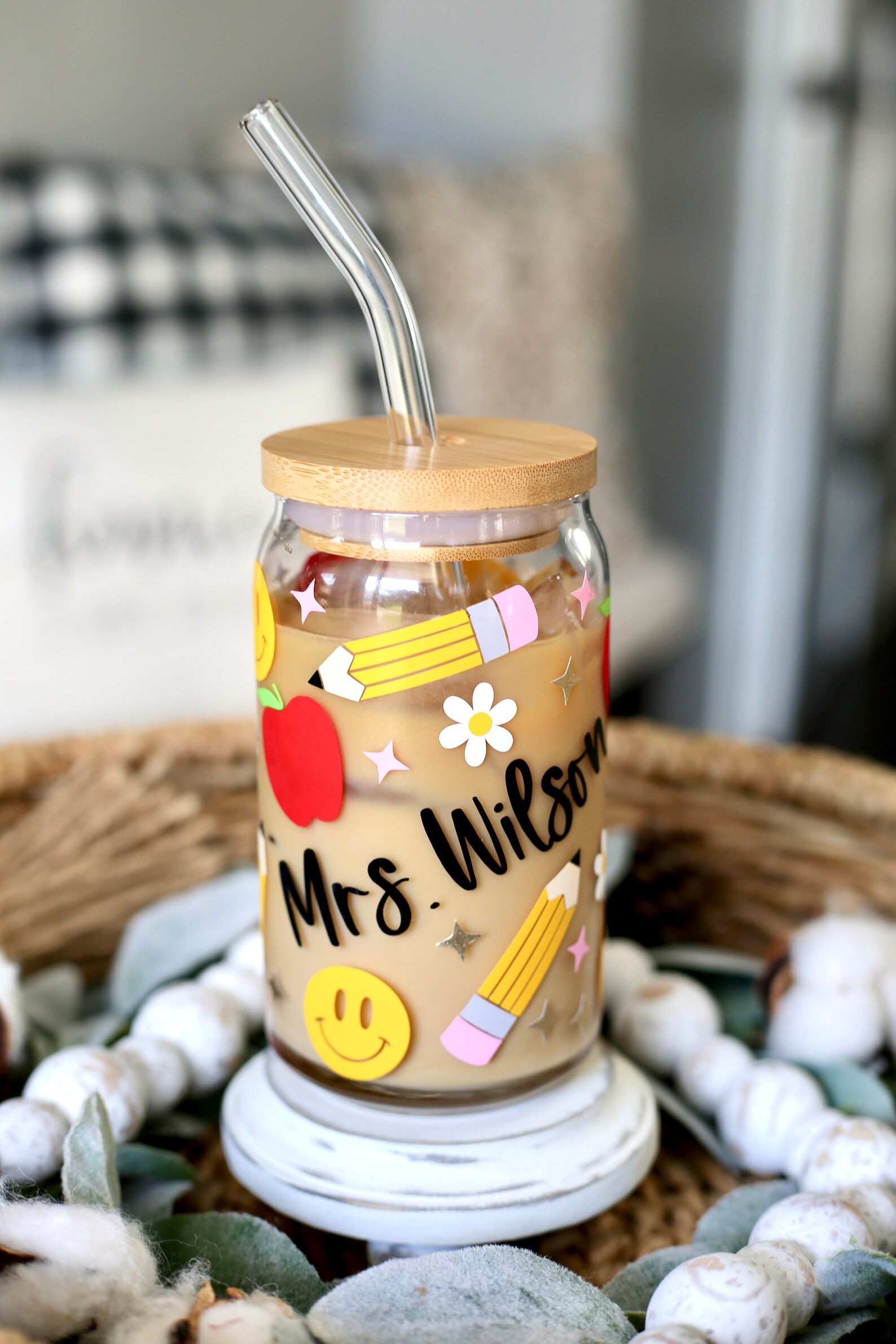 Personalized Teacher Beer Glass Can Smiley Face Teacher Cup Beer Glass ...