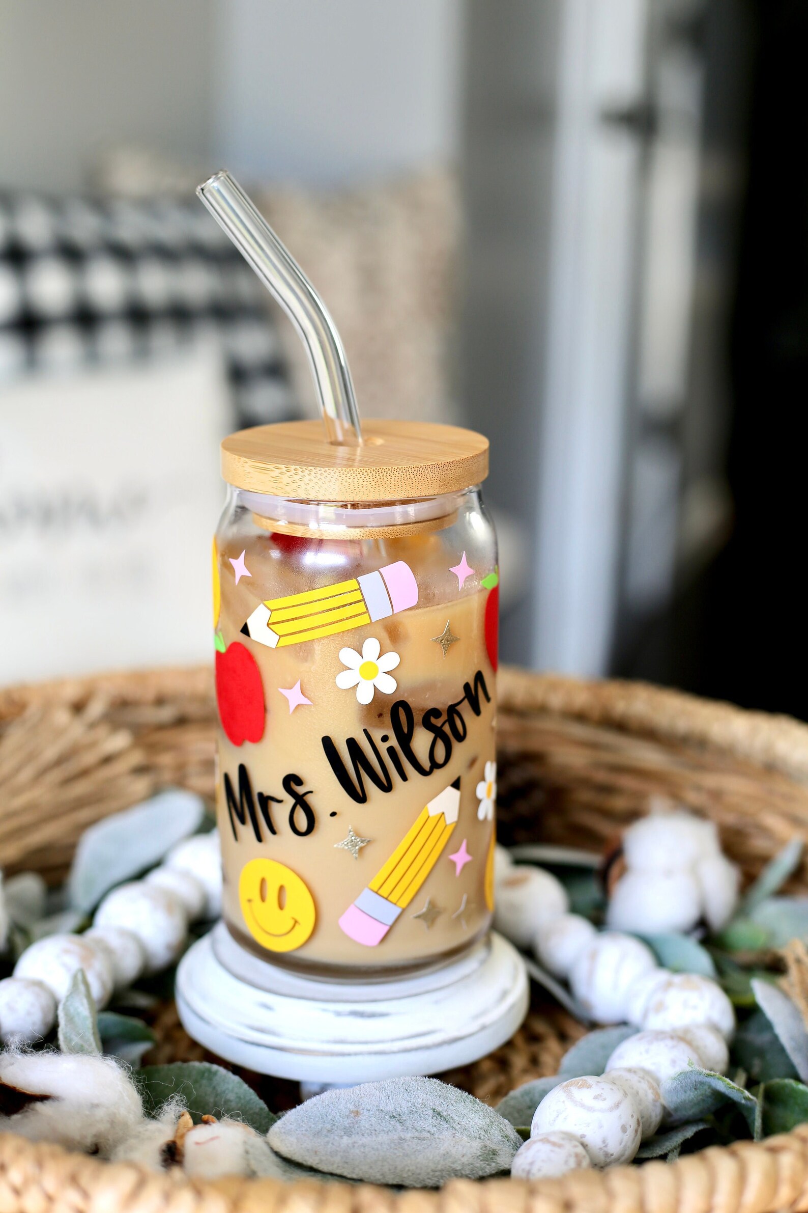 Personalized Teacher Beer Glass Can Smiley Face Teacher Cup Beer Glass ...