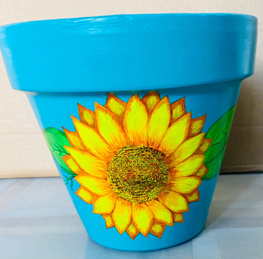 Teal Sunflower Terracotta Pot - Etsy