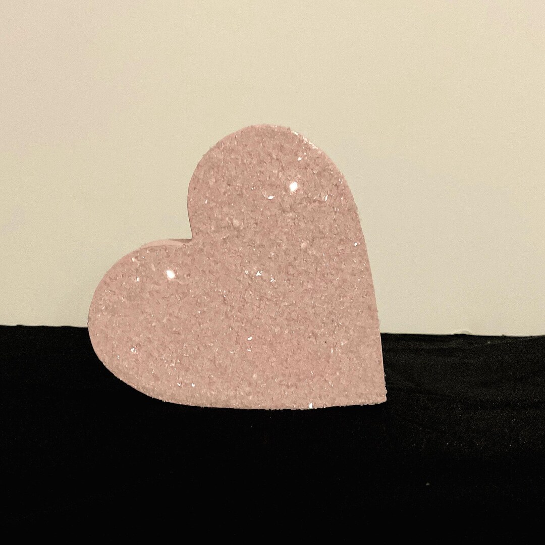 Pink Diamond Dust Glitter Chunky Wood Heart Shelf Sitter - Etsy