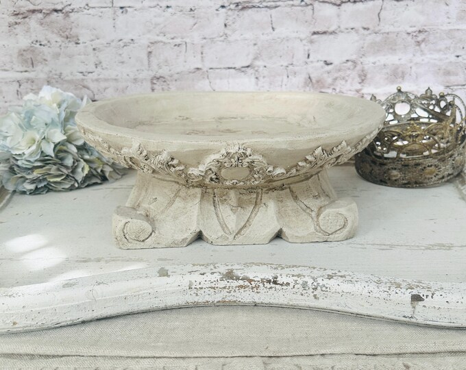 Large Ornate Rustic French Wood Bowl on Pedestal - Etsy