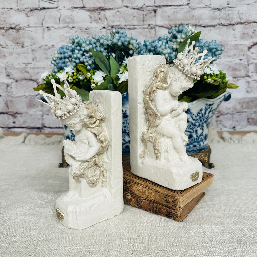Pair of Heavy Crowned Cherub Bookends - Etsy