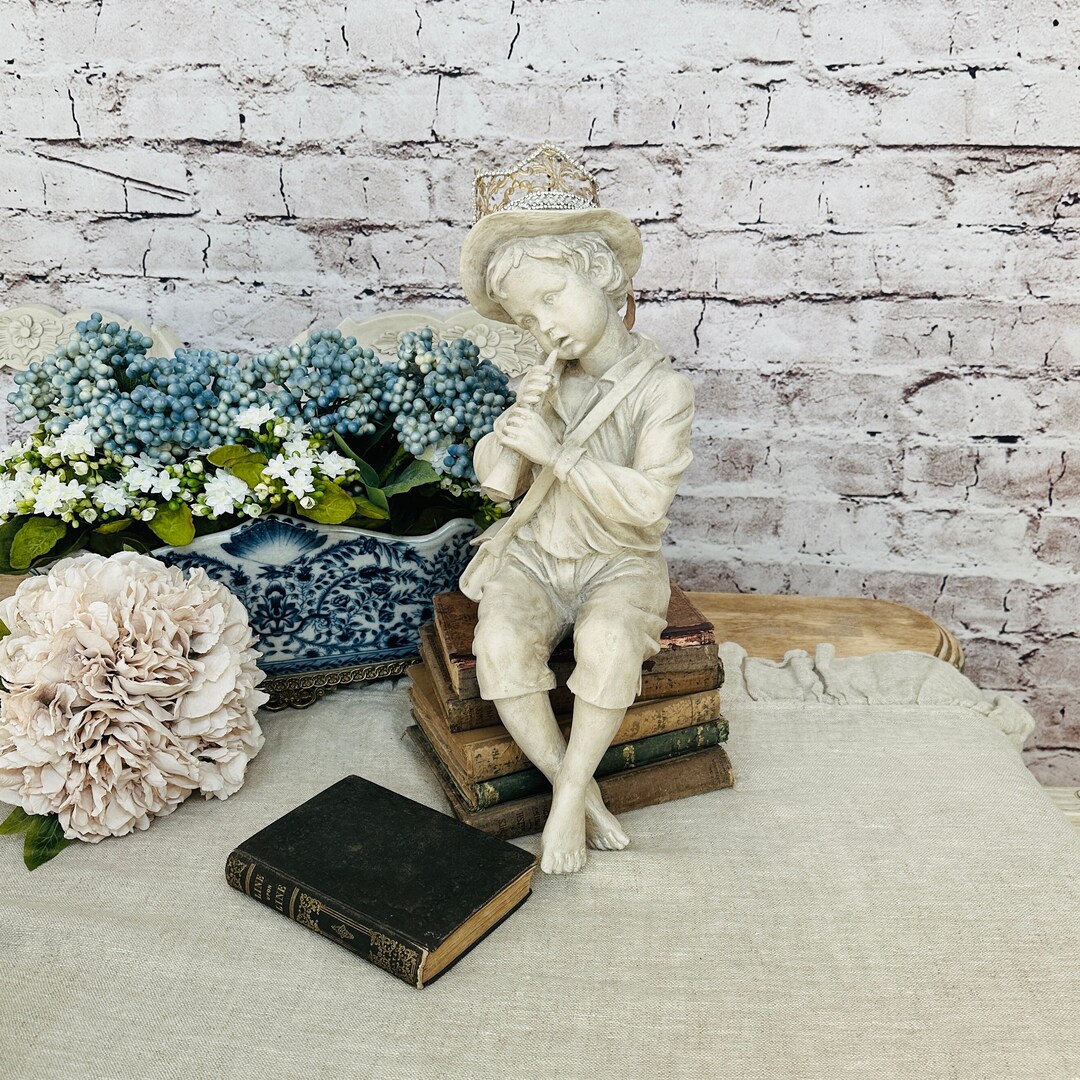 Crowned Sitting Boy Playing Horn Statue - Etsy