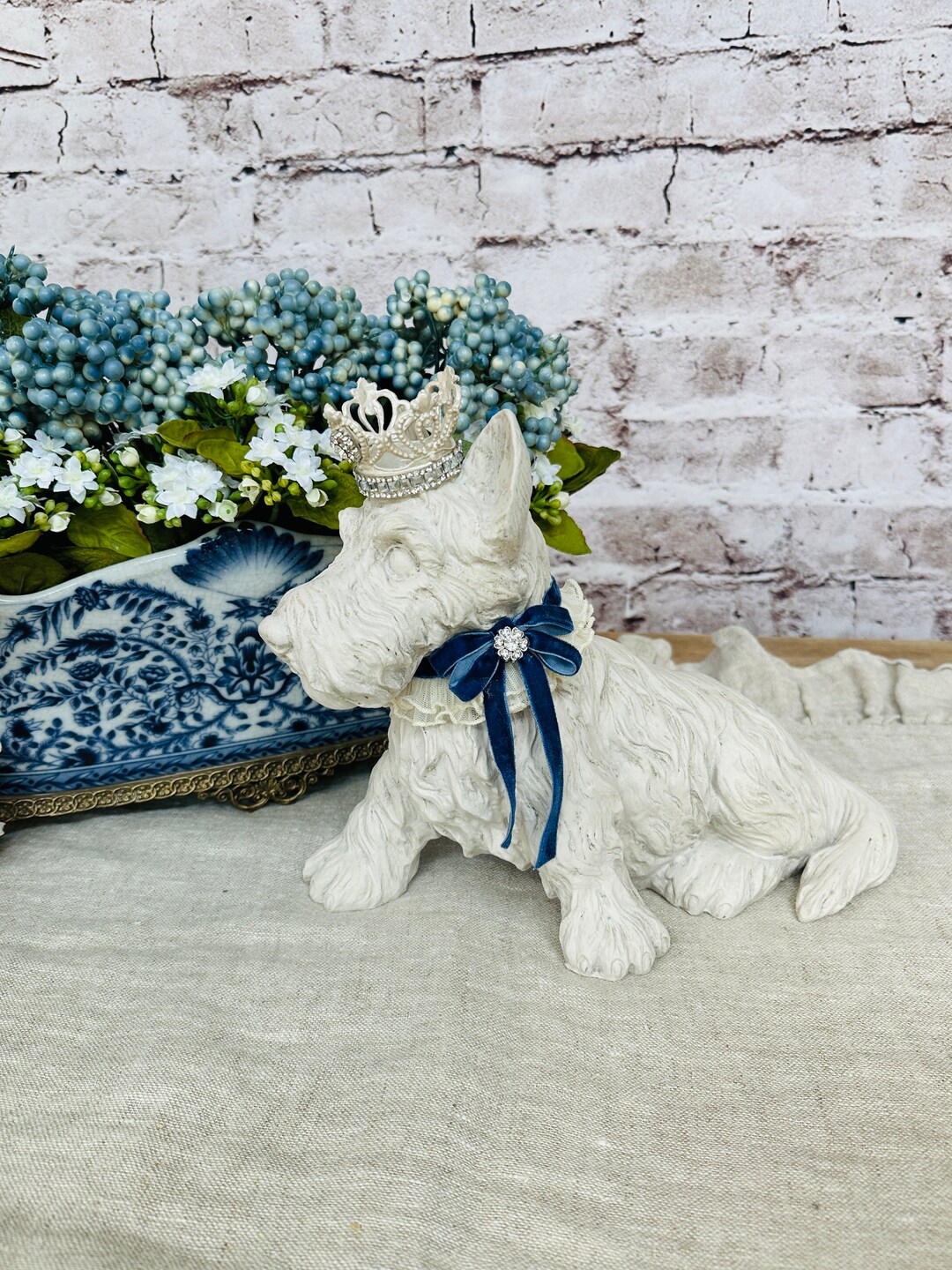 White Scottie Dog With Ruffle Collar and Crown - Etsy