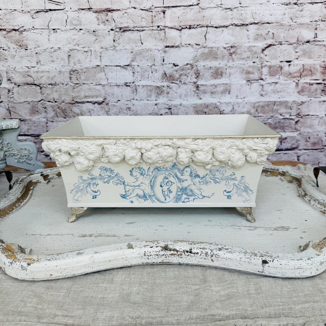 Ornate Blue Toile Metal Planter With Feet - Etsy