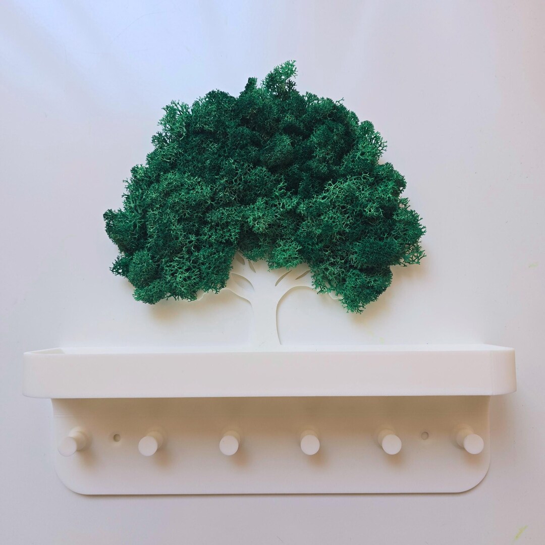 3D Printed Tree Wall Hook With Reindeer Moss | Biophilic Decor - Etsy