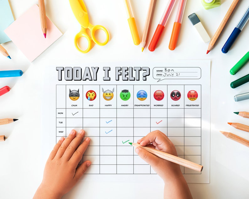Printable Kids Superhero Emoji Weekly Mood Tracker Feeling Tracker - Etsy
