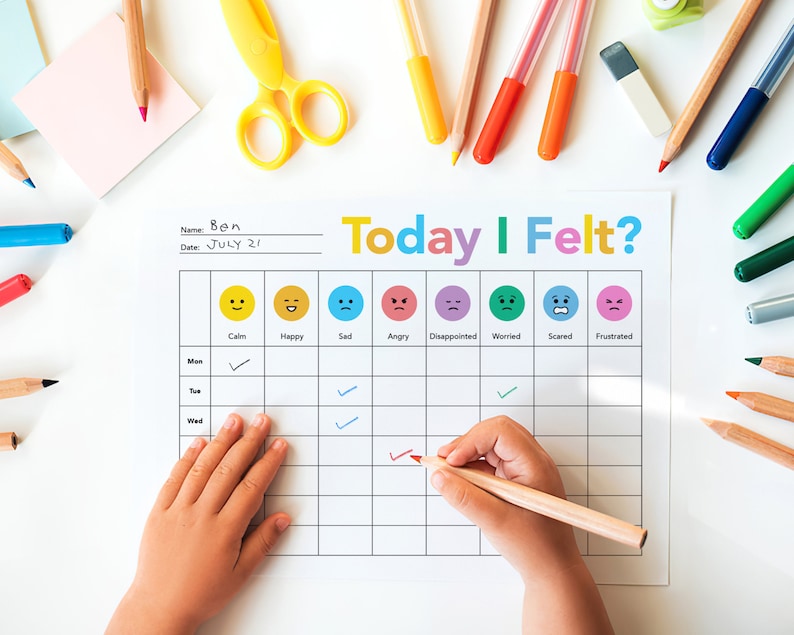 Printable Kids Simple Weekly Mood Tracker, Feeling Tracker, Colorful ...