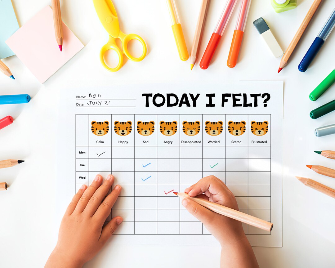 Printable Kids Tiger Weekly Mood Tracker, Feeling Tracker, Animal Mood ...