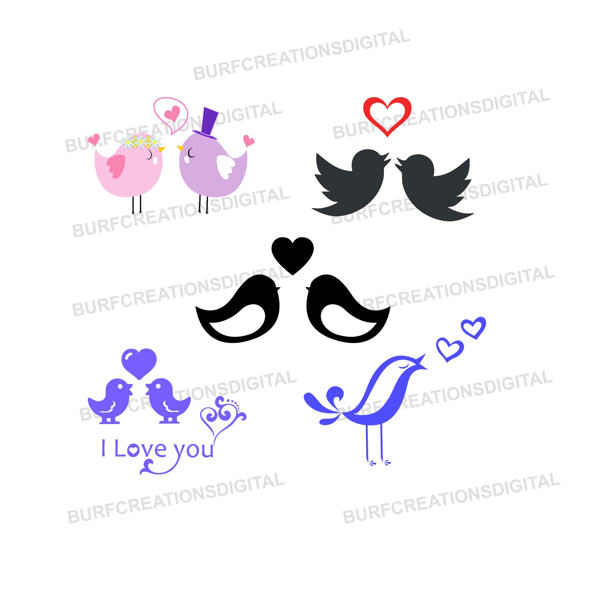 Valentine 13 Love Bird Clipart Digital Downloadable SVG EPS PNG Image ...