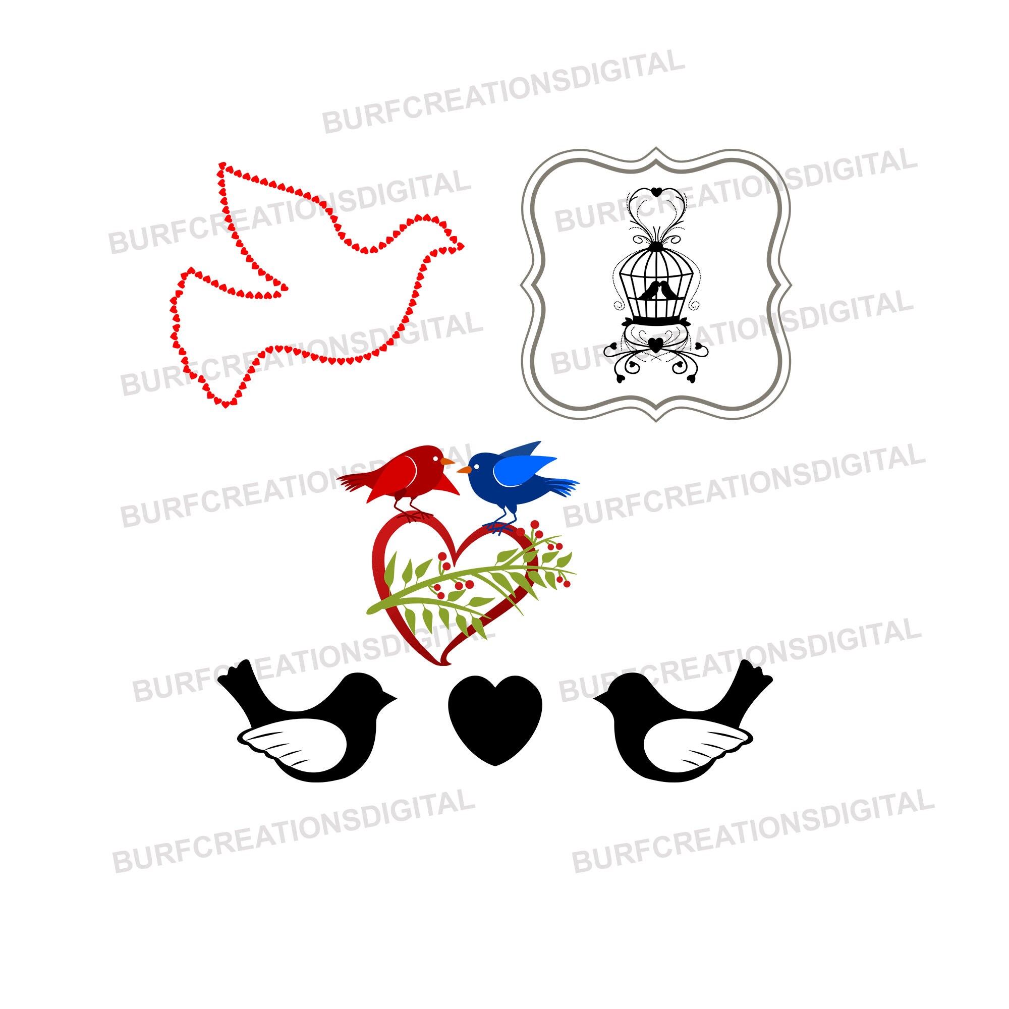 Valentine 13 Love Bird Clipart Digital Downloadable SVG EPS PNG Image ...