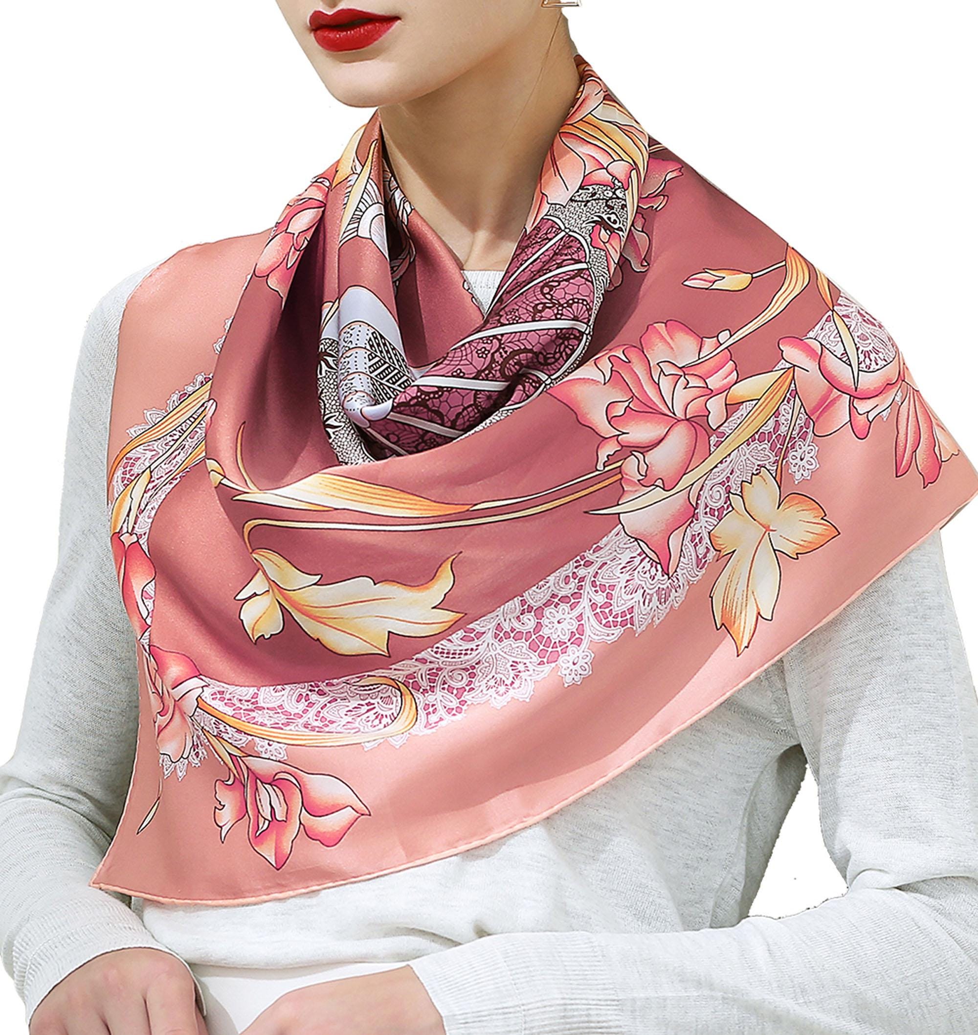 Oscar Rossa Mulberry Silk Scarf, Floral Fan Print, Hand-rolled Edges ...