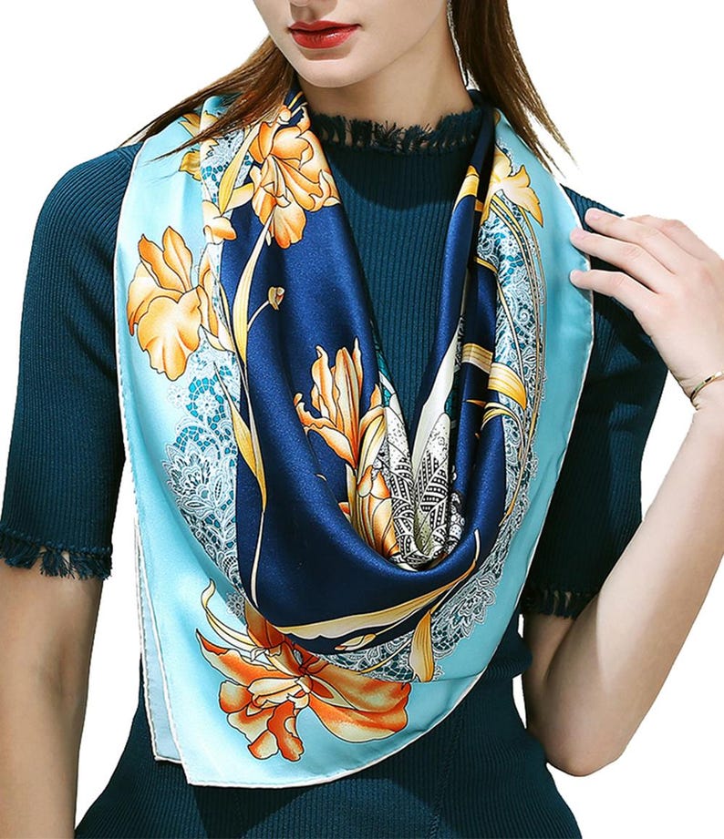 Oscar Rossa Mulberry Silk Scarf, Floral Fan Print, Hand-rolled Edges ...